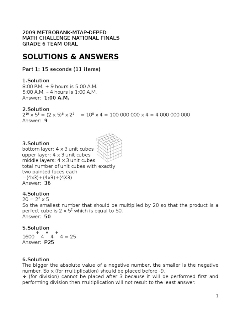 MTAP Grade 6 Answer Key | PDF