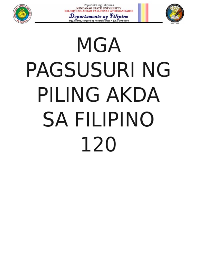 Mga Pagsusuri NG Piling Akda Sa Filipino 120 | PDF