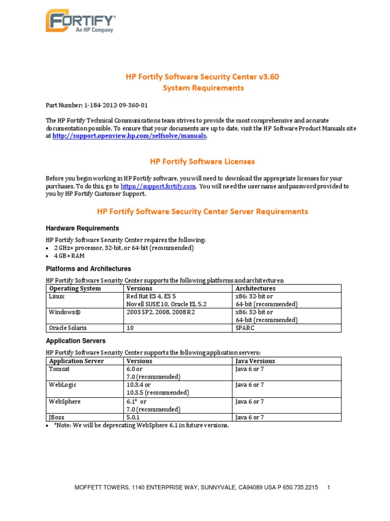 HP Fortify Software Security Center v3.60 System Requirements | PDF | 64 Bit Computing | Apache ...