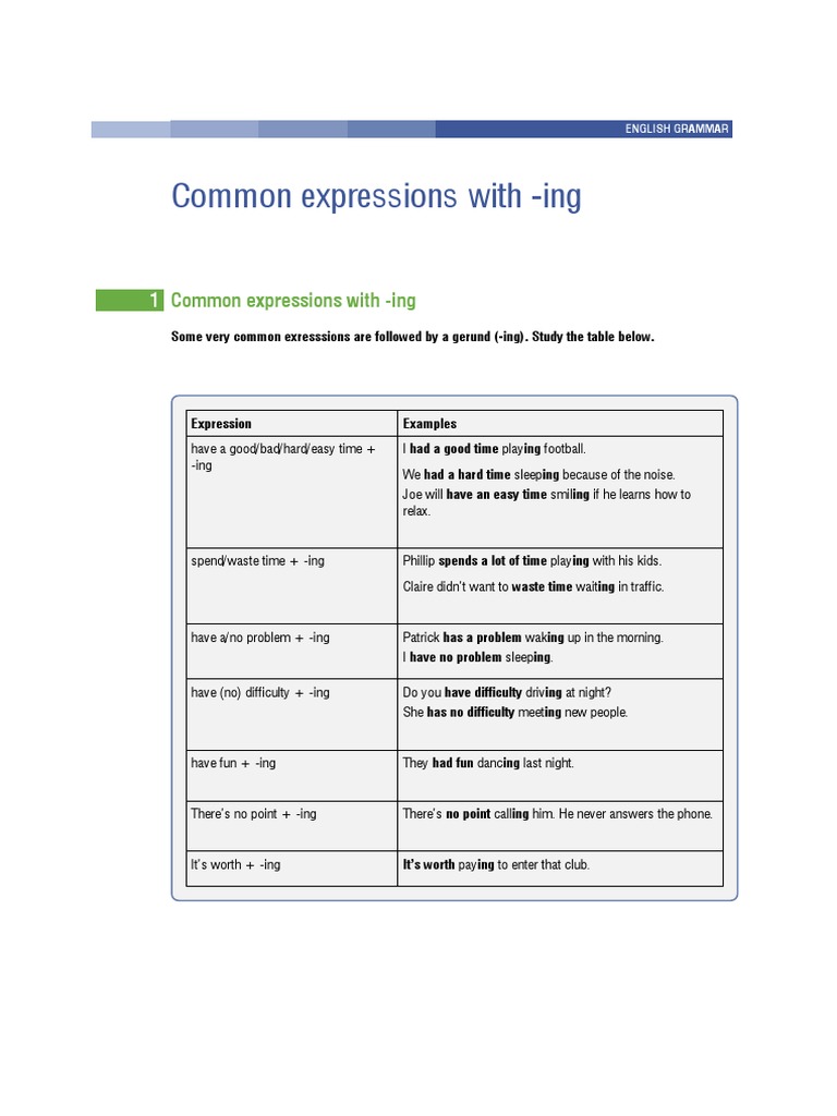 Common Expressions With - Ing | PDF | Linguistics | Languages