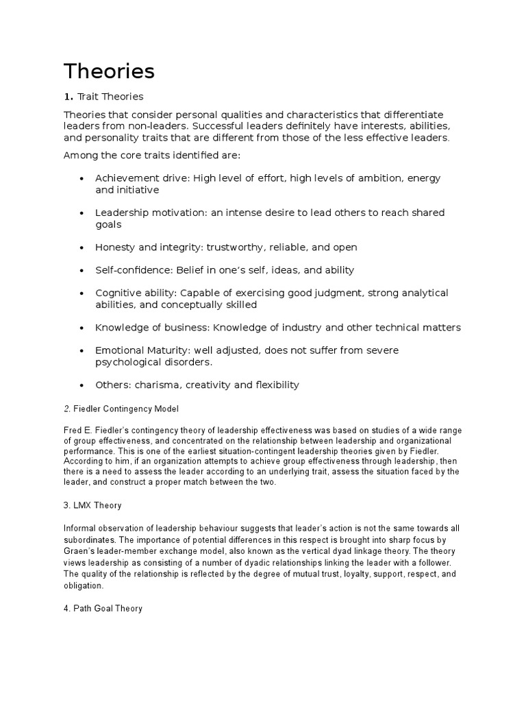 Leadership Theories | PDF | Academic Discipline Interactions | Leadership