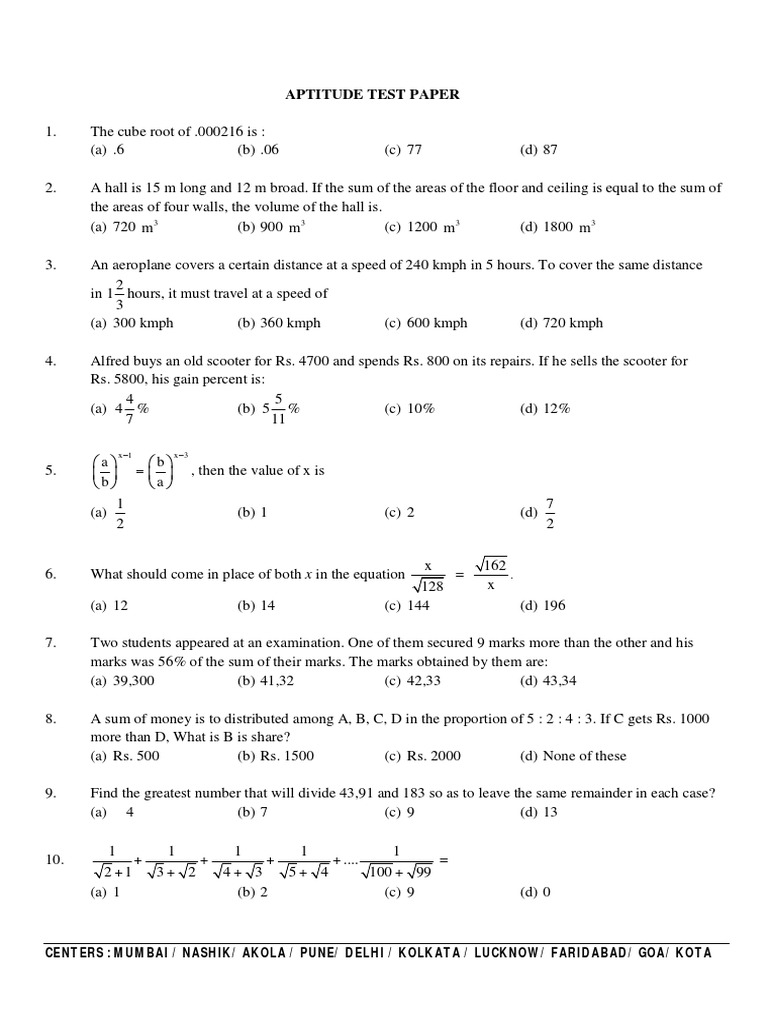 Aop Sample Question Paper Main Pace | PDF | Fraction (Mathematics ...