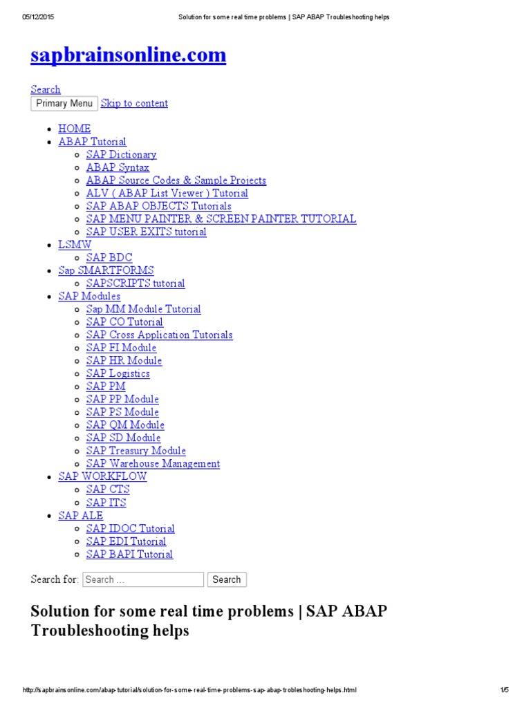 Solution For Some Real Time Problems - SAP ABAP Troubleshooting Helps | PDF | Information ...