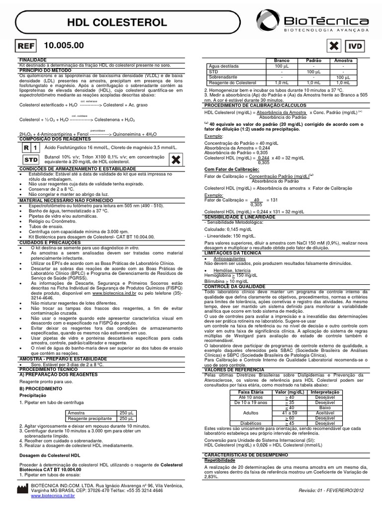 Bula HDLColesterol PDF | PDF | Colesterol | Aterosclerose
