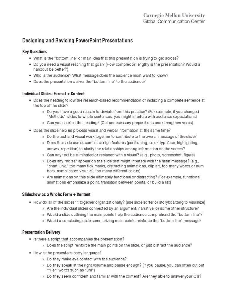 Designing and Revising Powerpoint Presentations: Key Questions | PDF ...