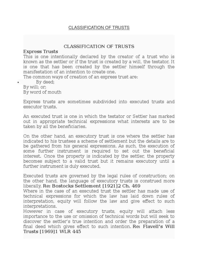 Classification of Trusts | PDF | Trust Law | English Trust Law