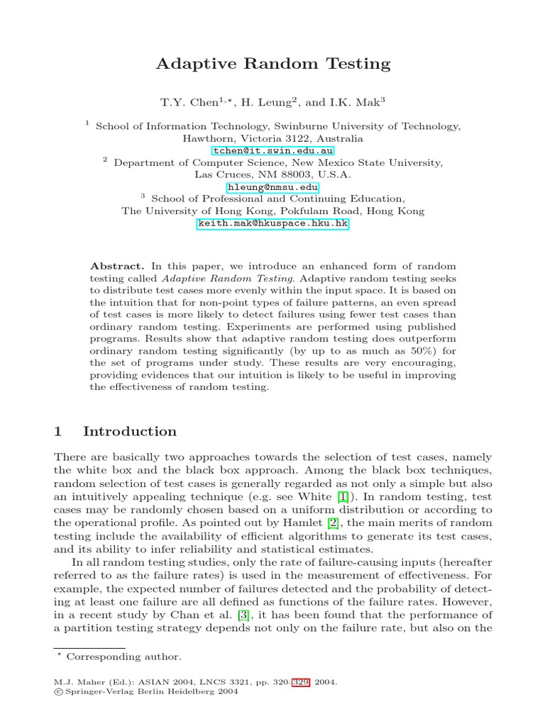 Adaptive Random Testing Pdf Randomness Standard Deviation