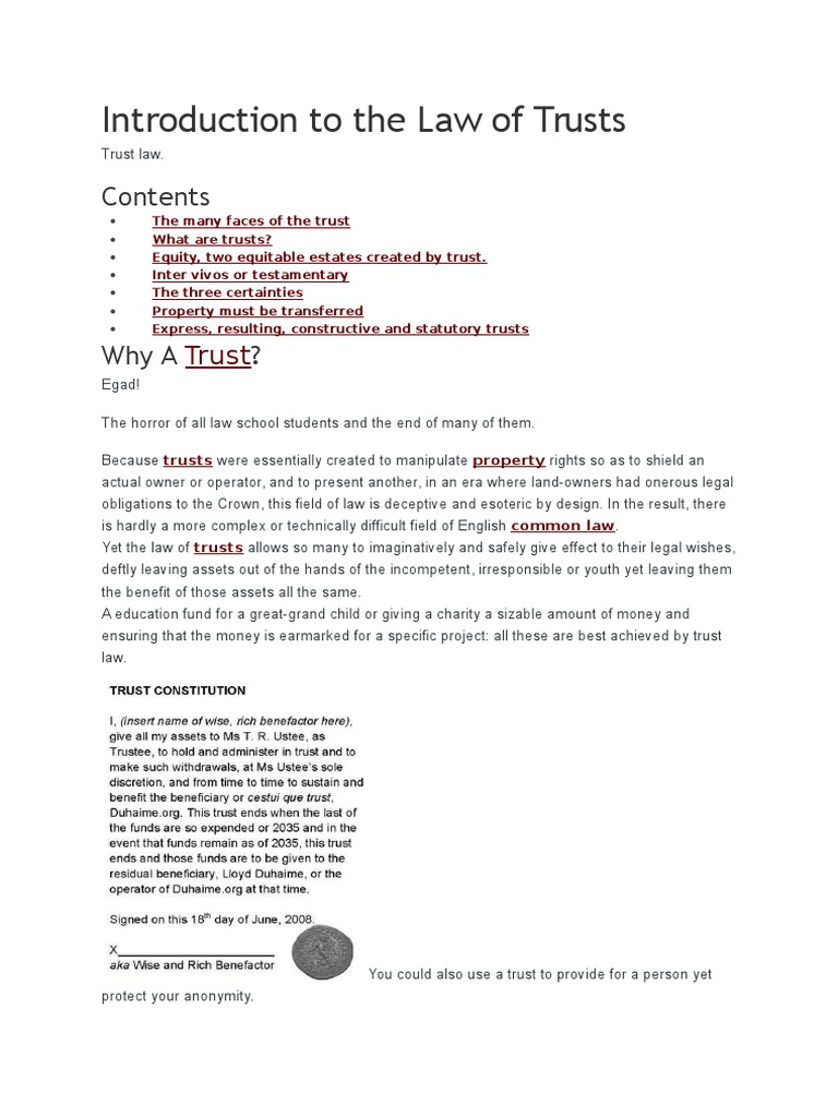 Introduction To The Law of Trusts: Trust | PDF | Trust Law | Equity (Law)