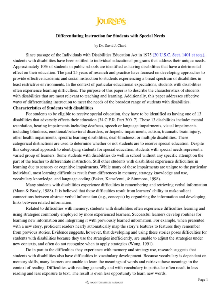 Differentiating Instruction Students Special Needs | PDF | Special ...