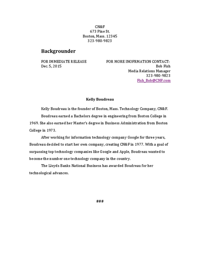 Kelly Boudreau: CN&F Founder Bio | PDF