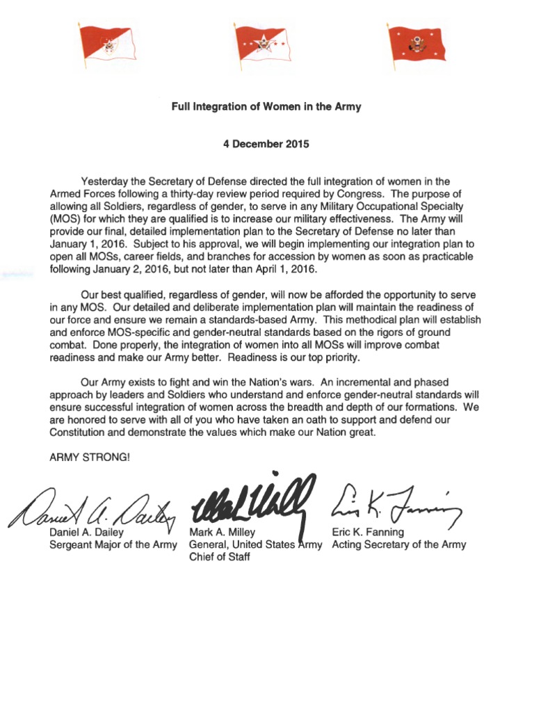 Full Integration of Women in The Army | PDF