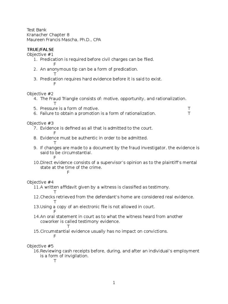 Chapter 8 Test For Forensic Accounting & Fraud Examination, 1 e Mary-Jo ...