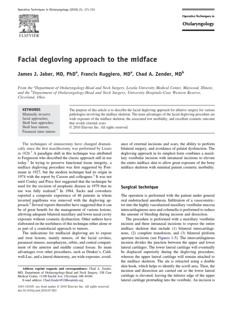 2010 Facial Degloving Approach To The Midface | PDF | Surgery | Human ...