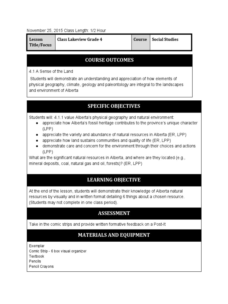 Alberta's Natural Resources Lesson Plan | PDF | Alberta | Educational ...