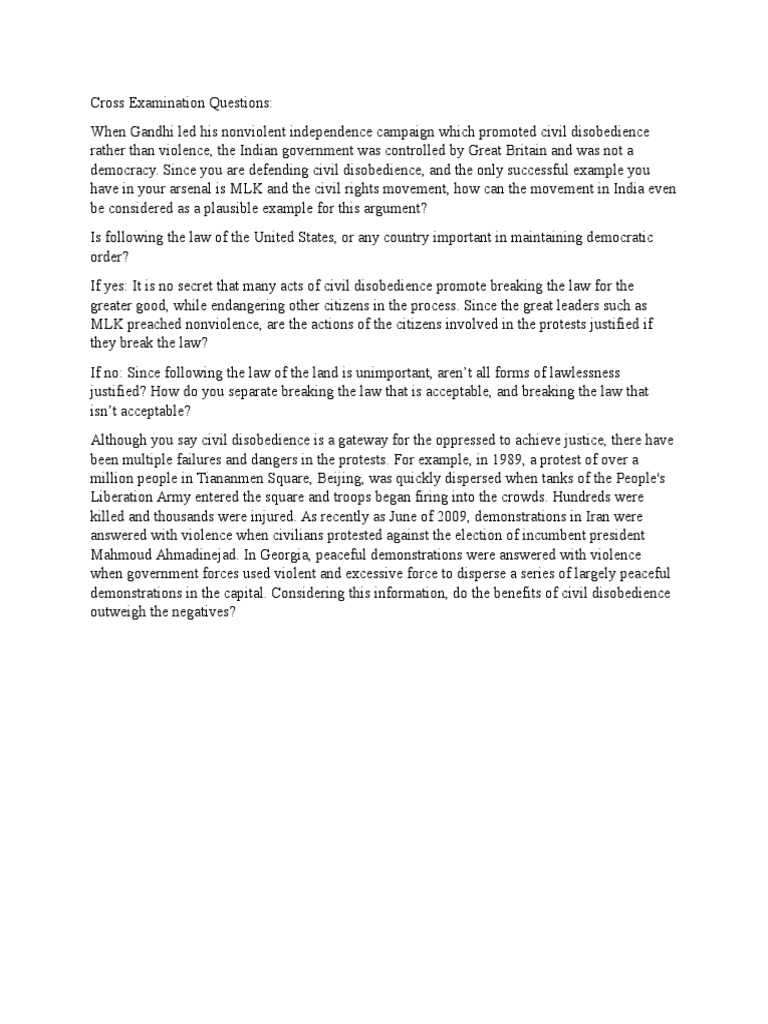 Civil Disobedience: Pros and Cons Analysis | PDF