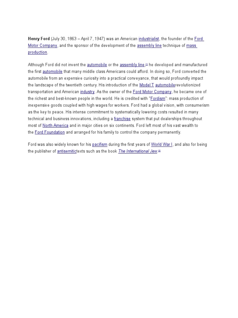 Henry Ford: Pioneer of American Industry | PDF