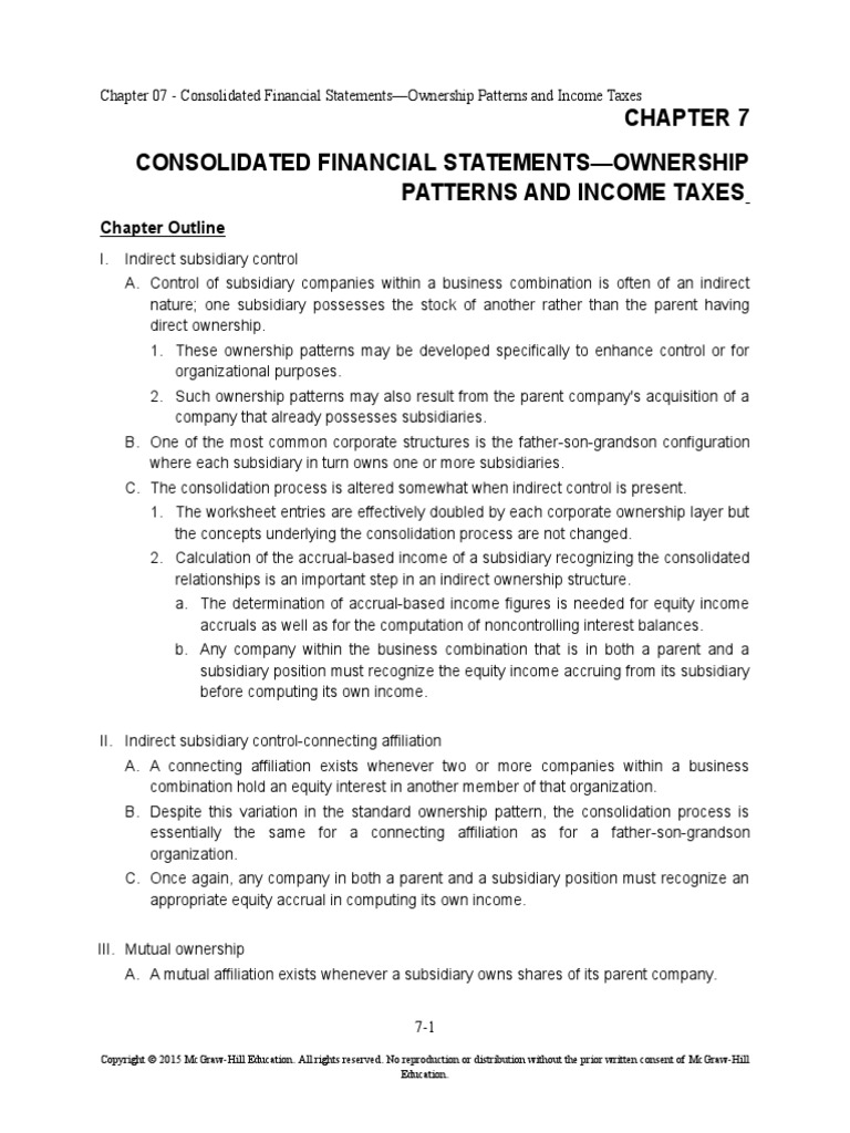 Chapter 7 Outline | PDF | Consolidation (Business) | Subsidiary