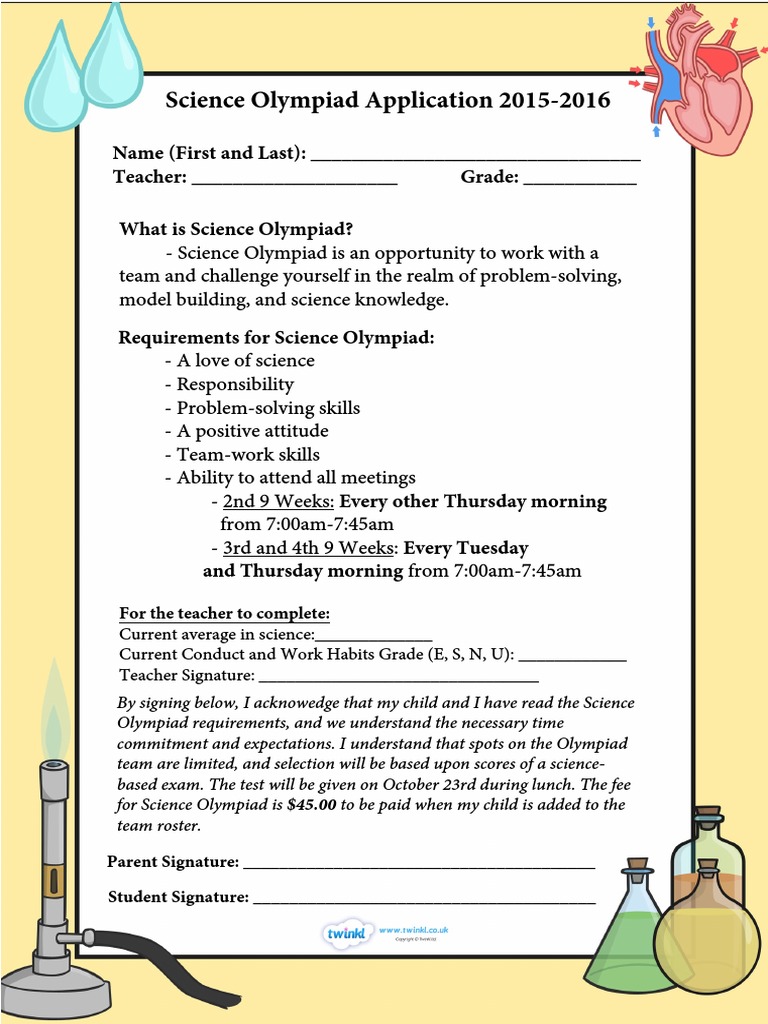 Science Olympiad Application | PDF