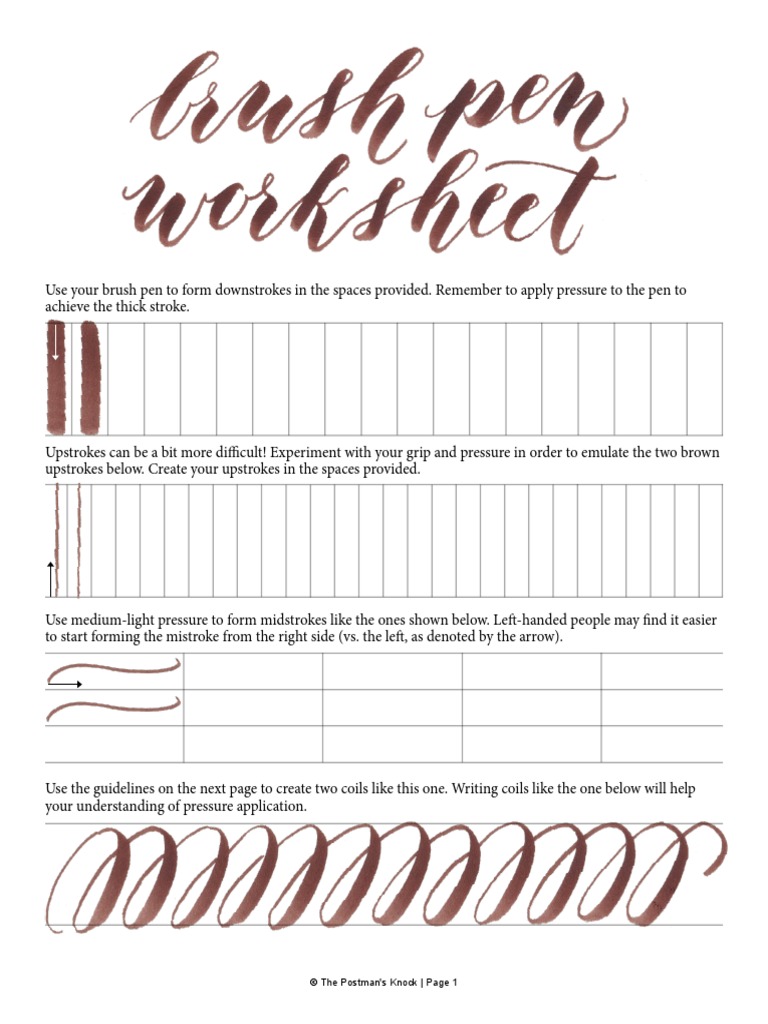 Brush Pen Worksheet (Postman Knock) | PDF