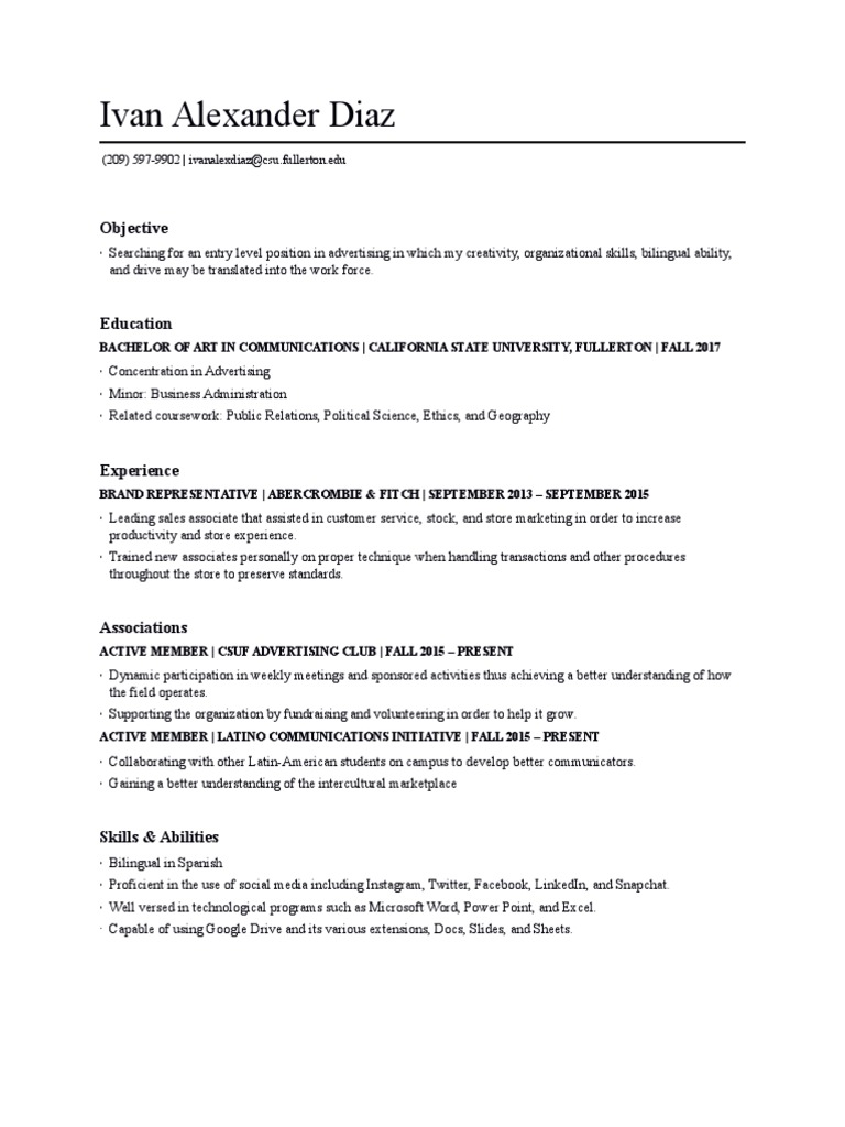 Entry-Level Advertising Resume | PDF | Career & Growth | Business