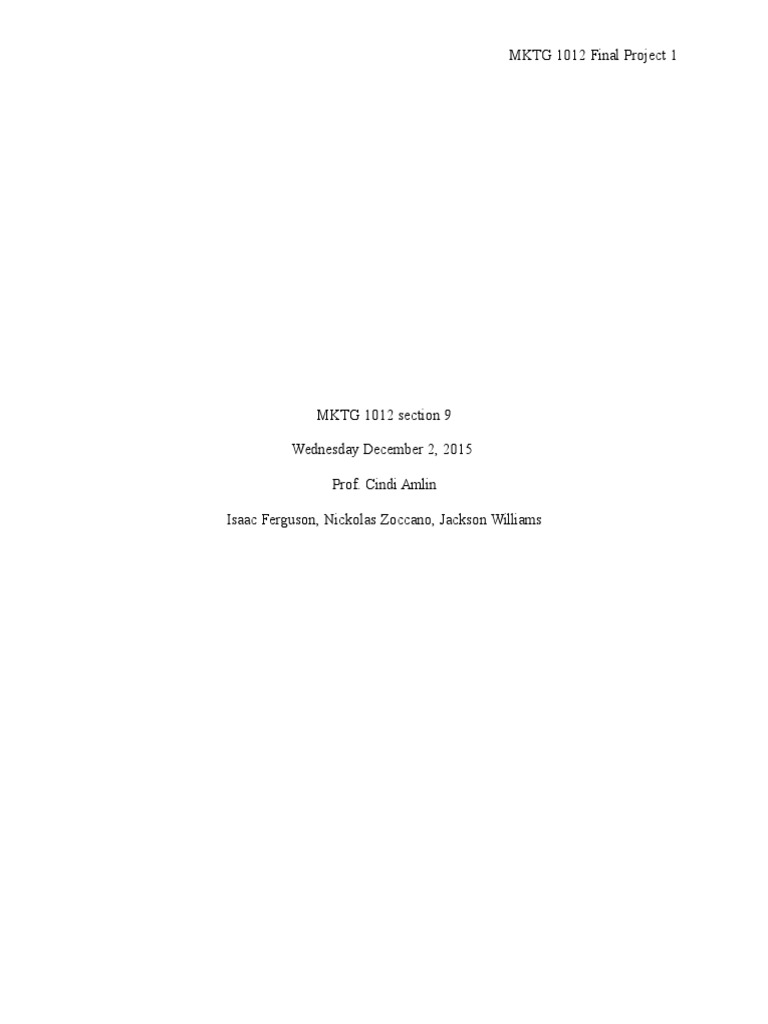 Marketing Final Project Isaac Ferguson Nickolas Zoccano Jackson ...