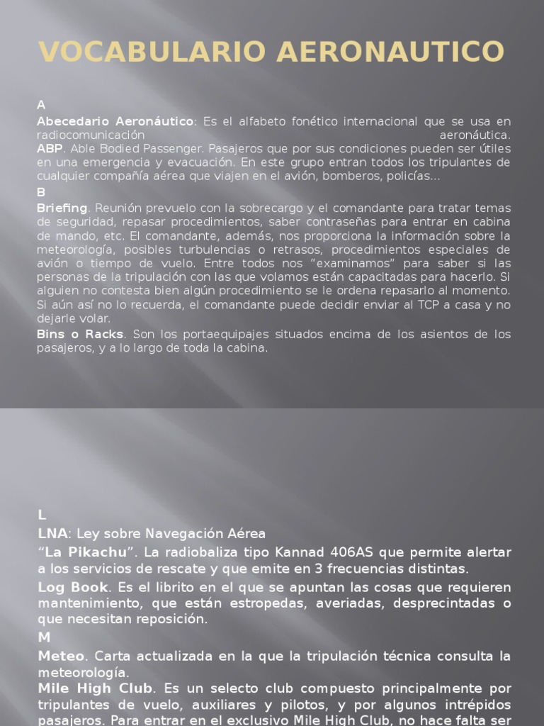 Vocabulario Aeronautico | Descargar gratis PDF | Aeropuerto | Avión