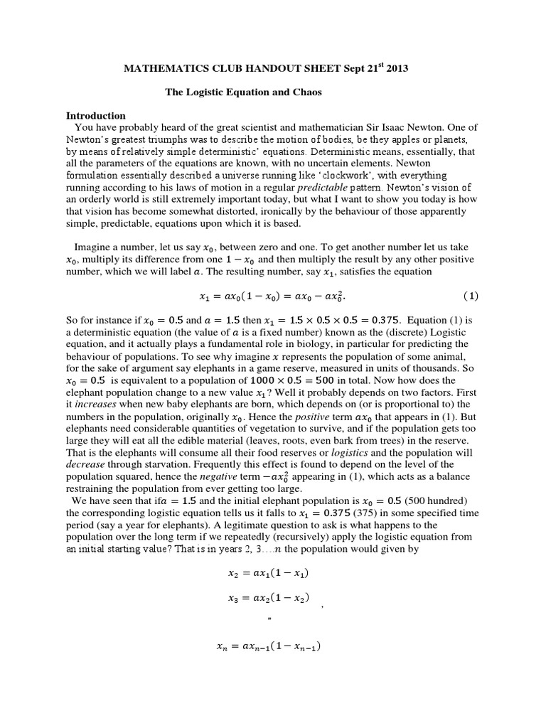 The Logistic Equation and Chaos | PDF | Chaos Theory | Determinism