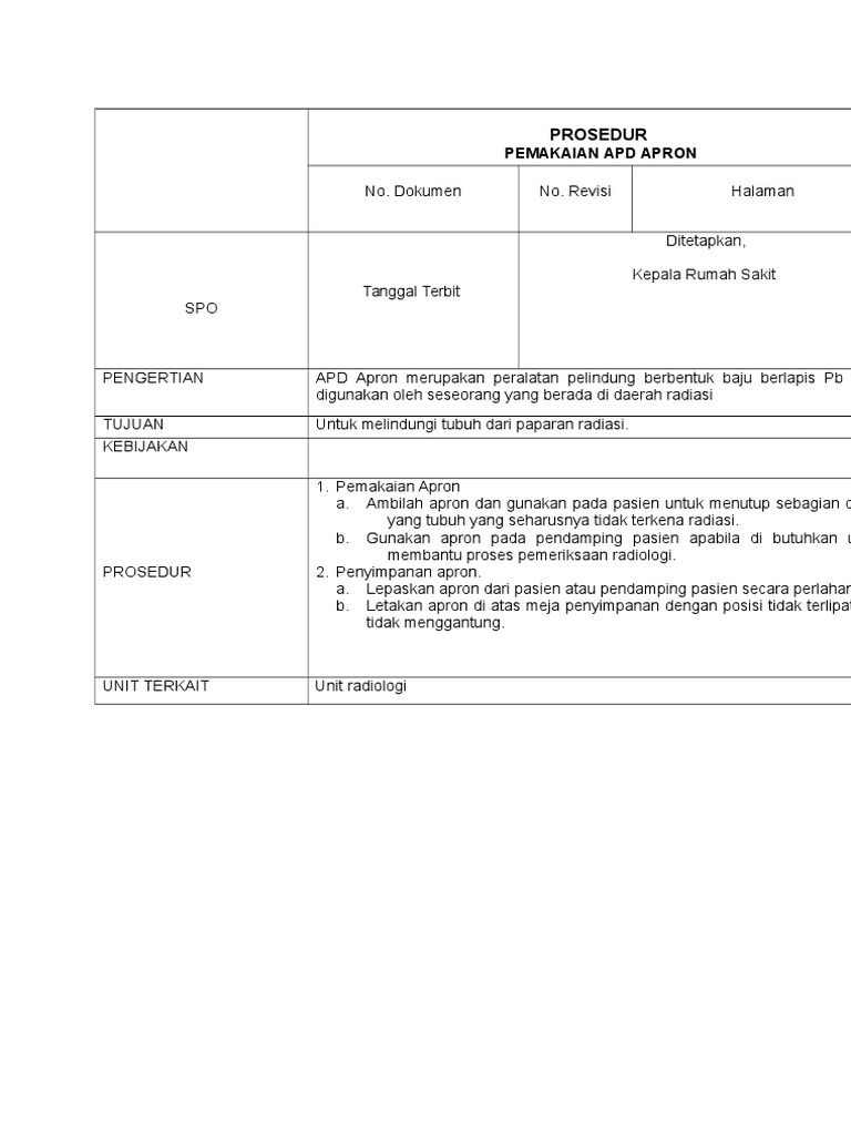 Prosedur Pemakaian Apd Apron | PDF