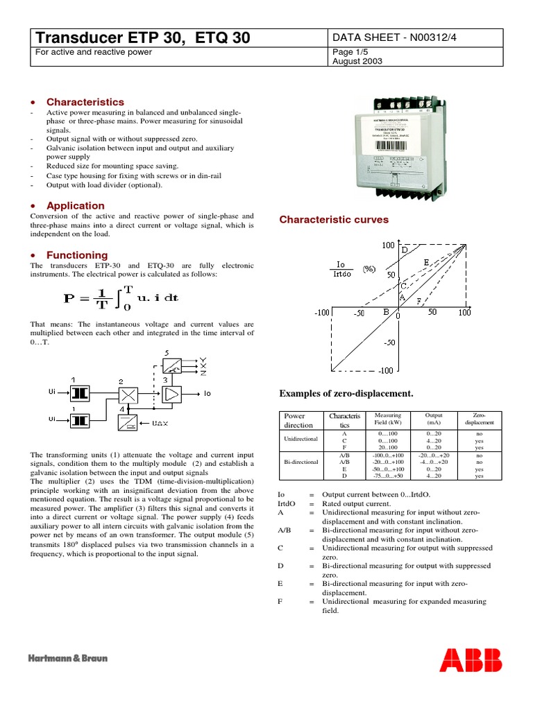 Specification for an Electronic Transducer for Measuring Active and ...