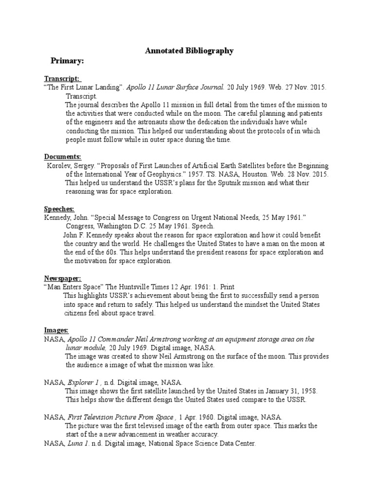 Annotated Bibliography Space Race | PDF | Nasa | Space Exploration