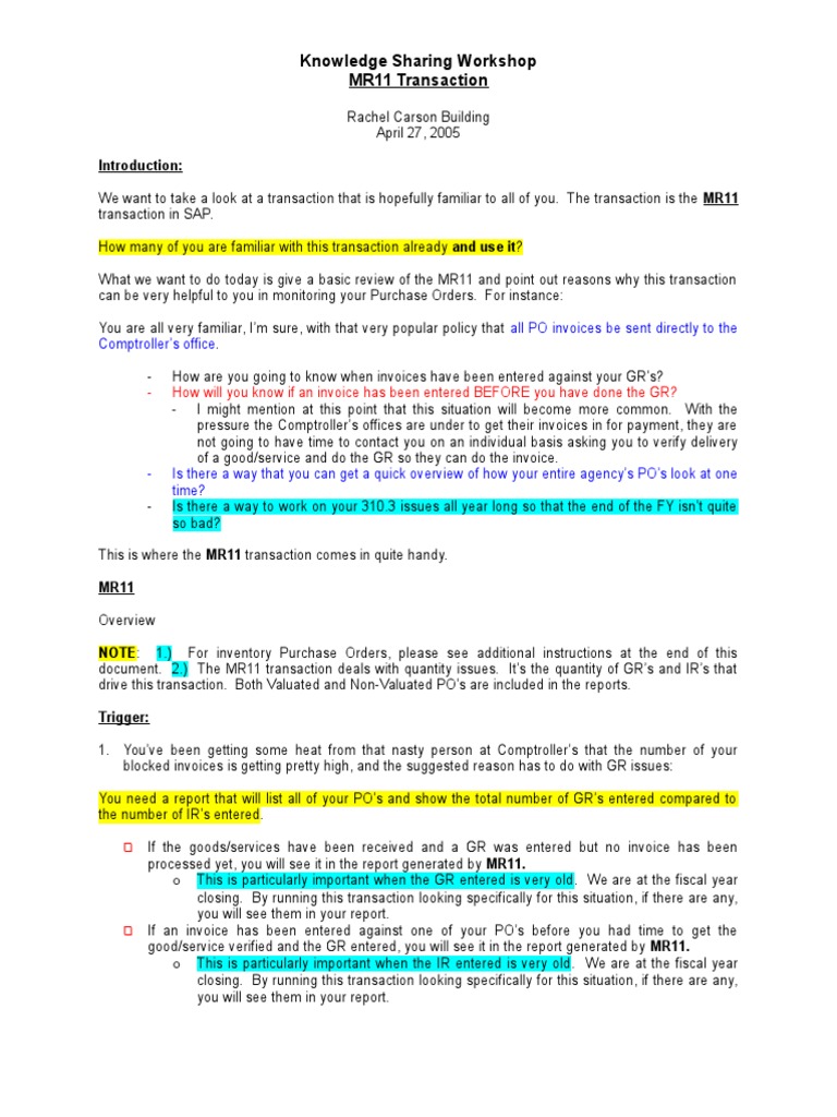 MR11 Transaction Overview in SAP | PDF | Invoice | Receipt