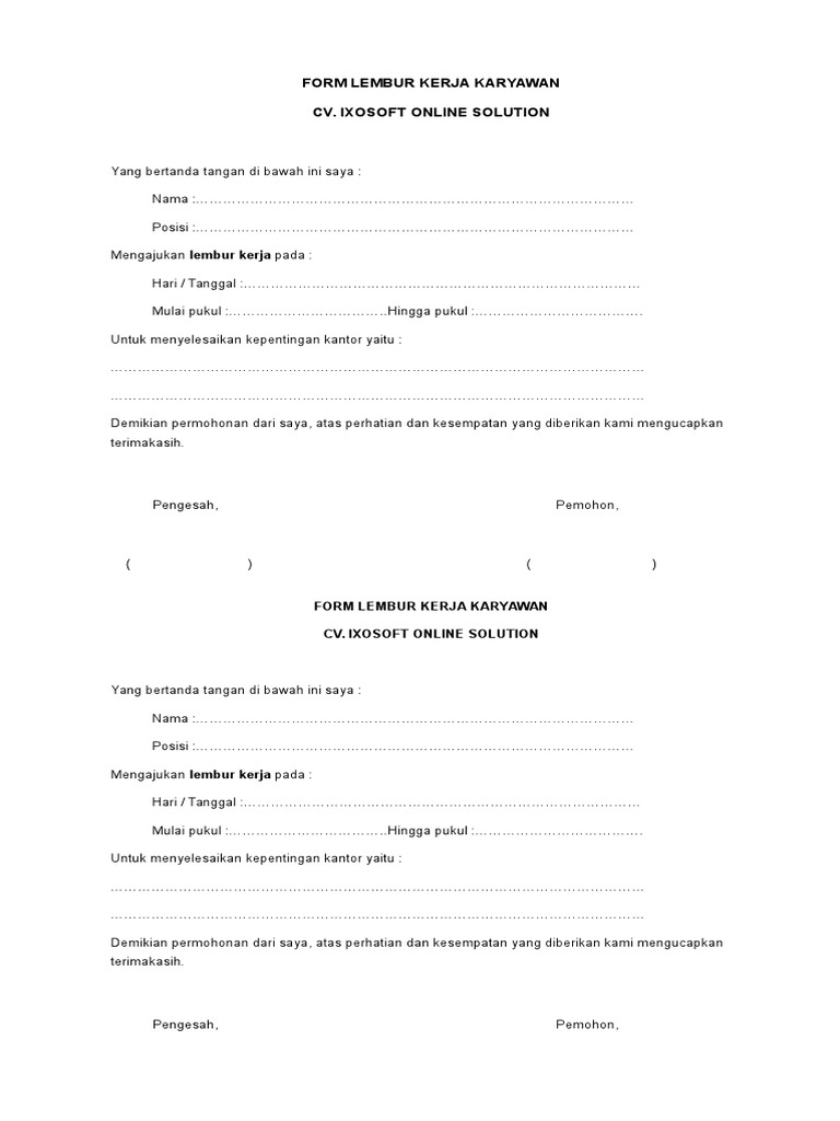 Form Lembur Kerja Karyawan | PDF