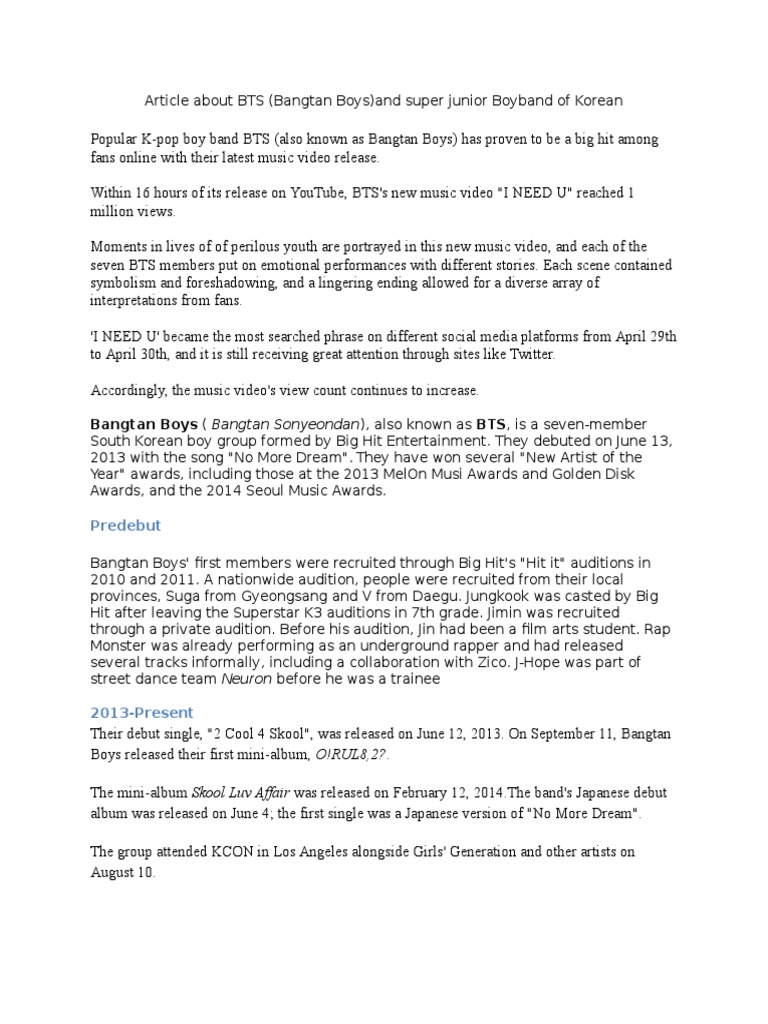 Article About BTS | PDF | Dances | Entertainment (General)