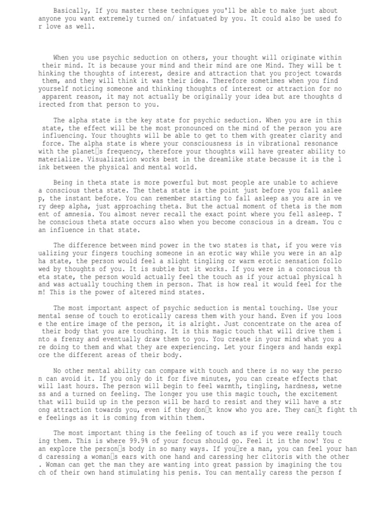 Psychic Seduction Techniques Guide | PDF | Sexual Arousal | Mind