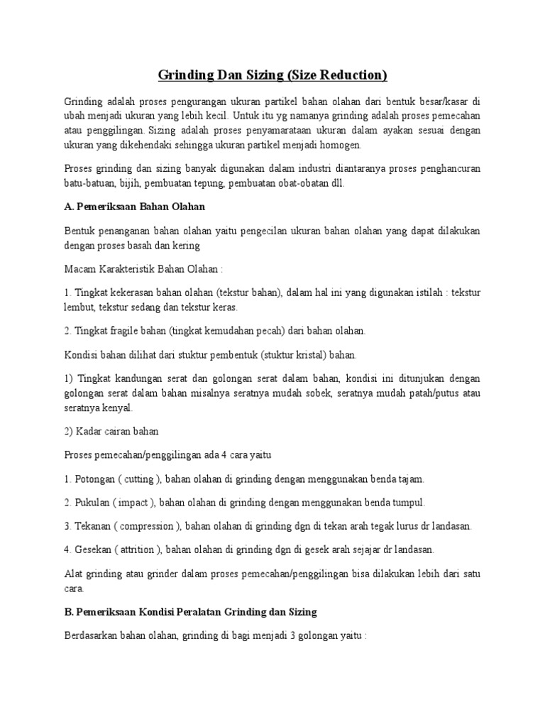 Materi Ke-1 - Grinding Dan Sizing | PDF