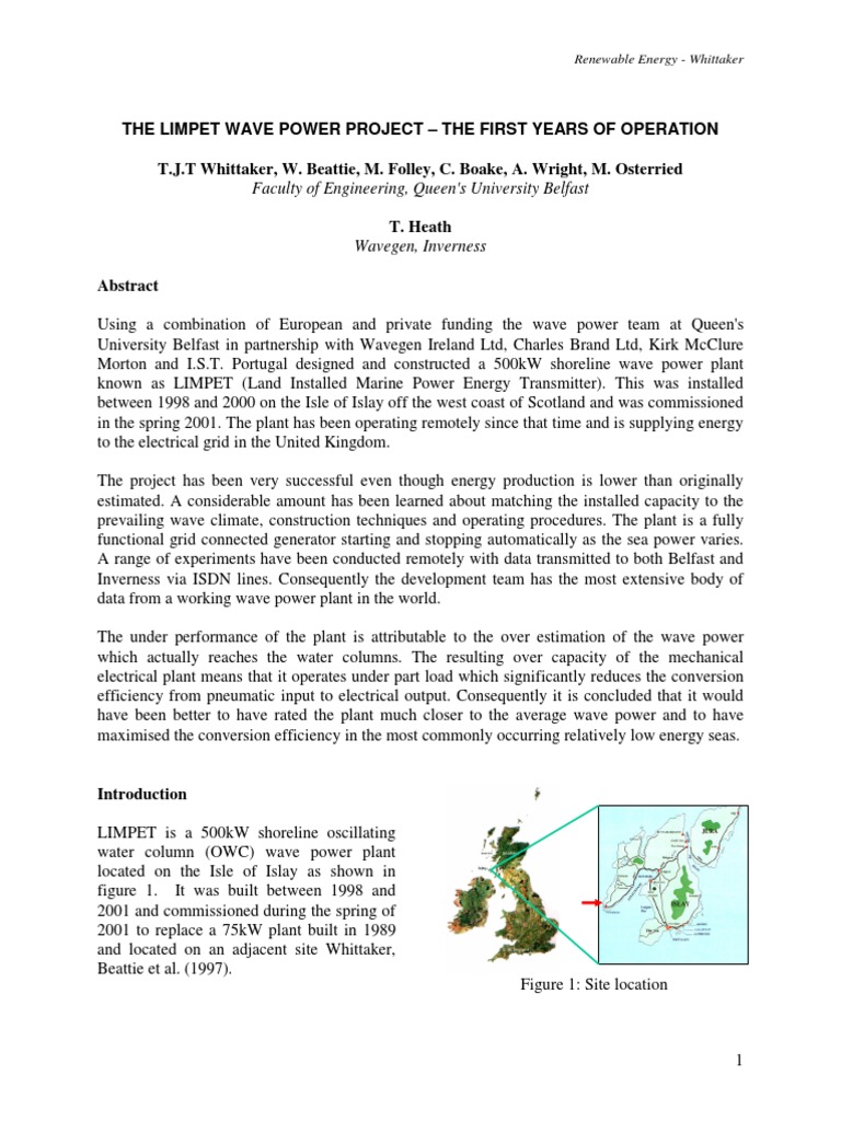 Limpet | PDF | Turbine | Electric Generator