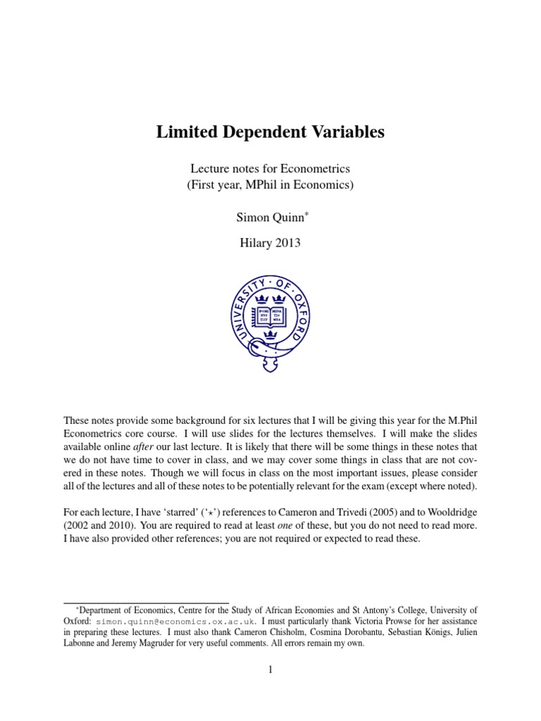 Limited DEpendent Variable | PDF | Logistic Regression | Ordinary Least Squares