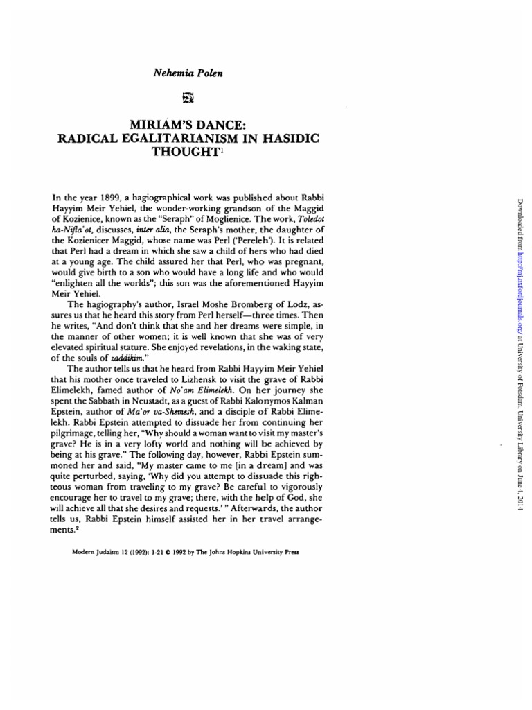 Miriam's Dance - Radical Egalitarianism in Hasidic Thought | PDF ...