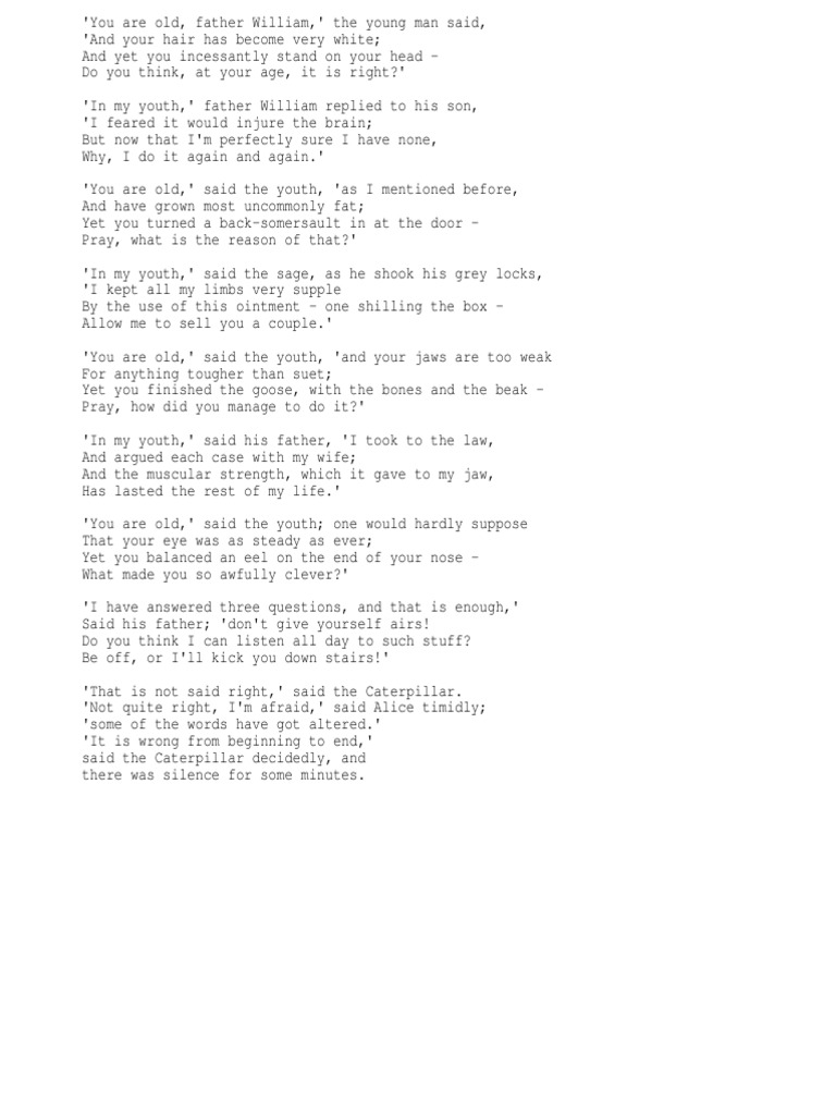 Father William - Poem by Lewis Carroll | PDF | Lewis Carroll | Works