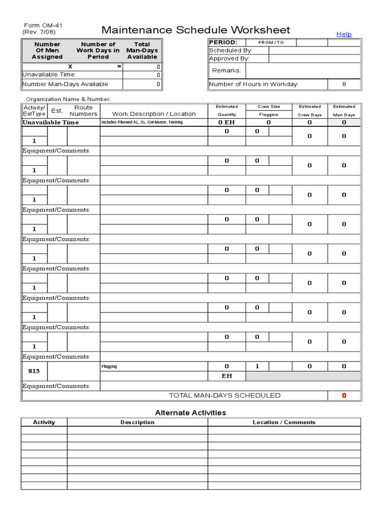 Maintenance Schedule Worksheet | PDF