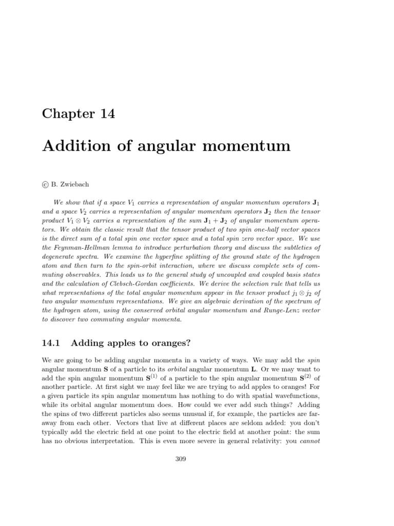 Addition of Angular Momentum | PDF | Perturbation Theory (Quantum Mechanics) | Eigenvalues And ...