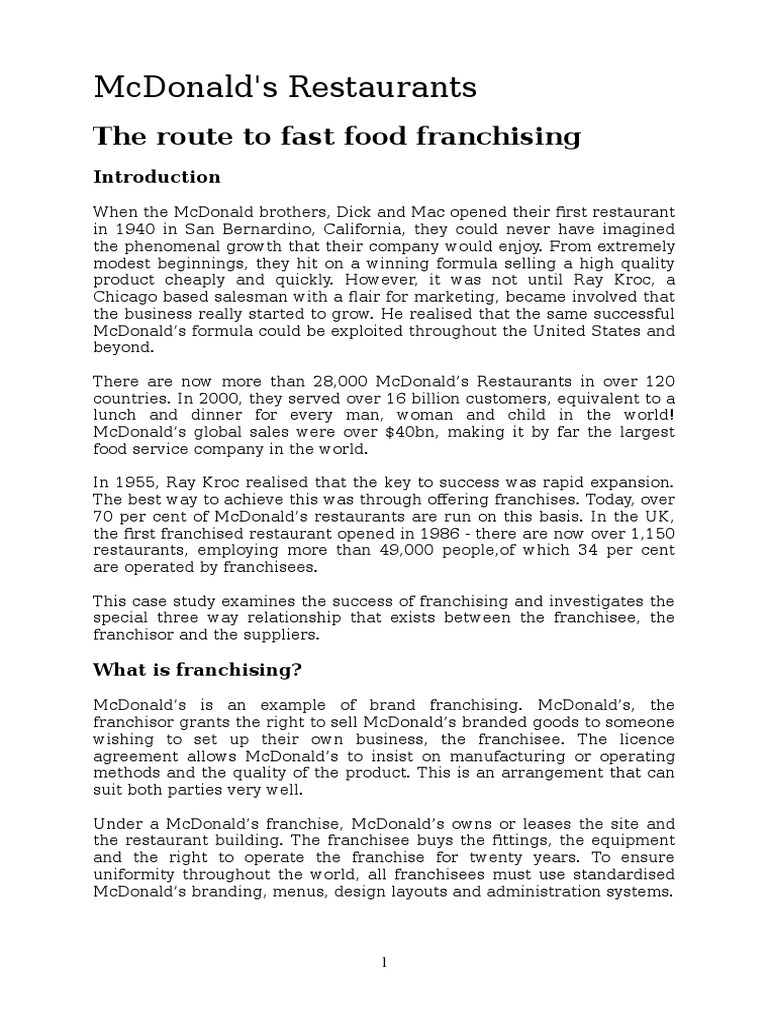 MCDONALD - Franchising Pak | Franchising | Mc Donald's