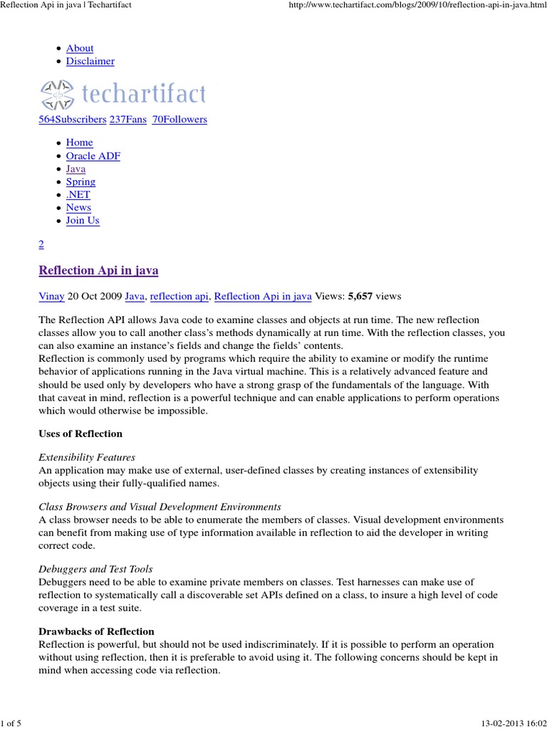 Reflection API in Java - Techartifact | PDF | Java (Programming Language) | Application ...