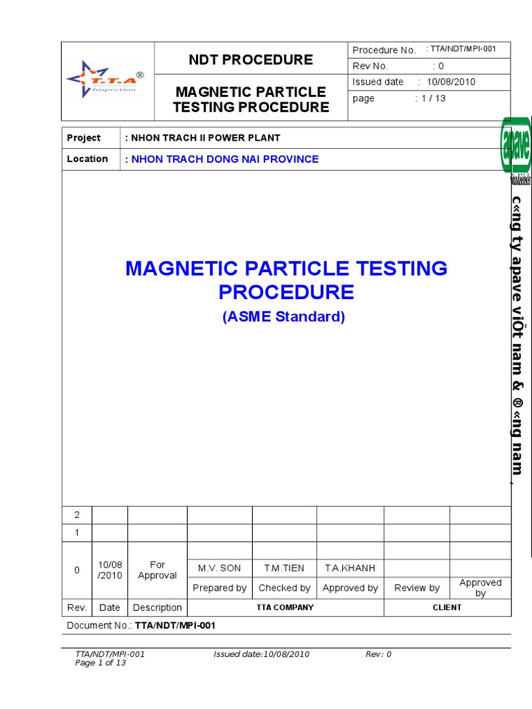 Mt Tta Ndt Mpi 01 Asme | Nondestructive Testing | Applied And ...