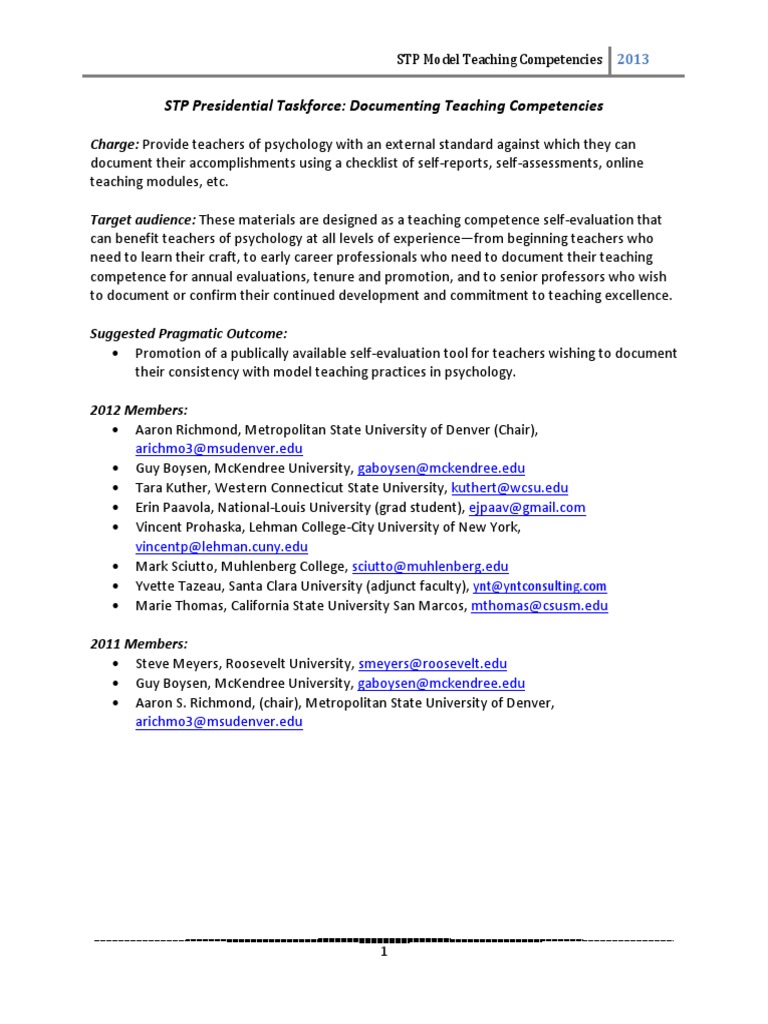 Model Teaching Competencies | Course Evaluation | Lesson Plan