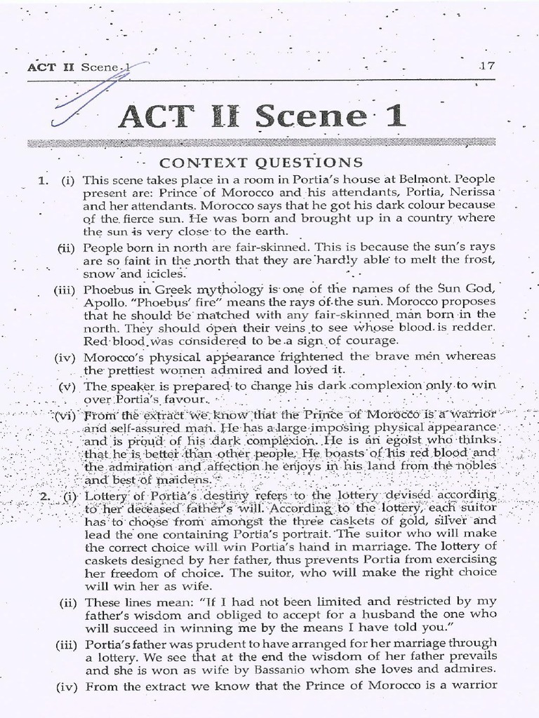 Class Viii - The Merchant of Venice - Act 2 Scenes 1 To 8 | PDF