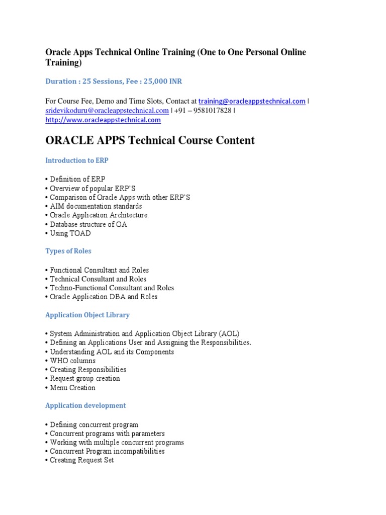 Oracle Apps Technical Online Training | PDF | Oracle Database | Application Programming Interface