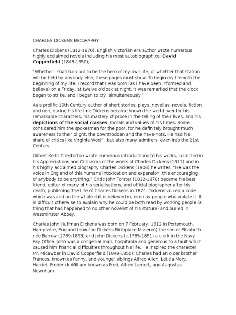 Charles Dickens Biography | PDF | Charles Dickens | Novels