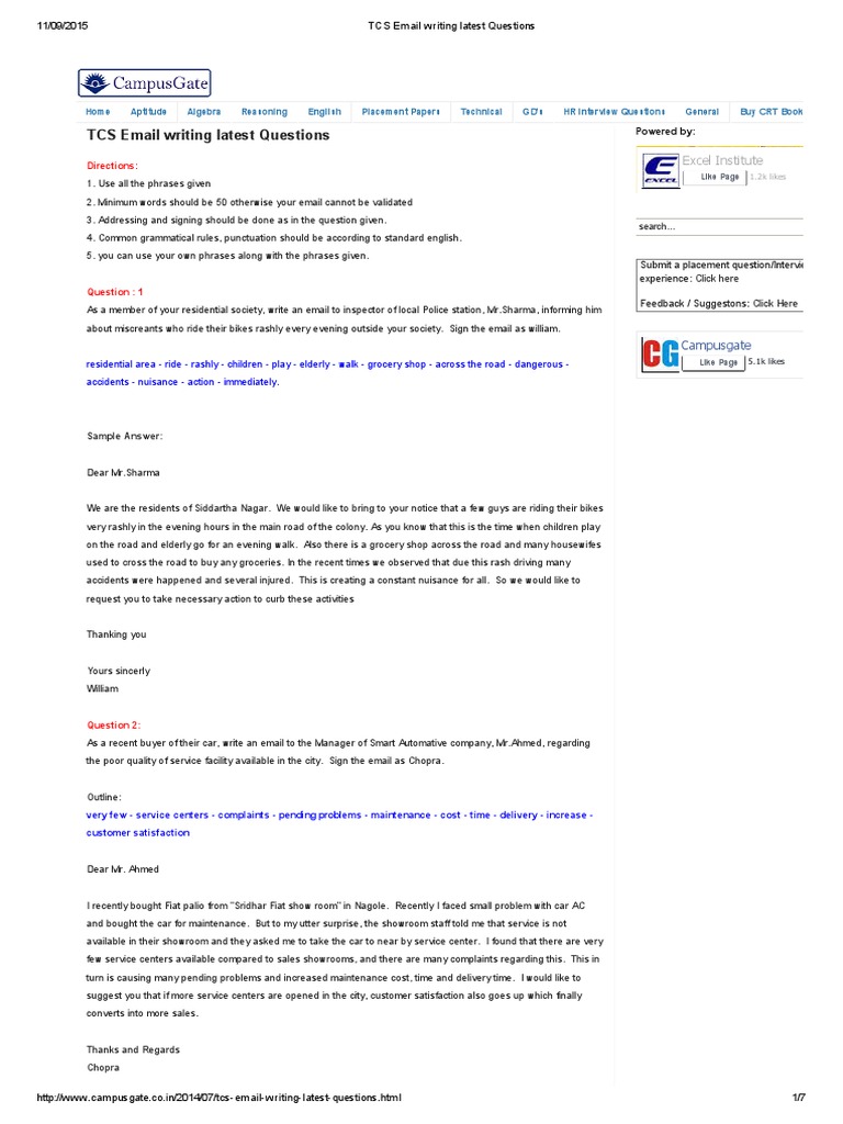 TCS Email Writing Latest Questions-01 | Business | Free 30-day Trial ...