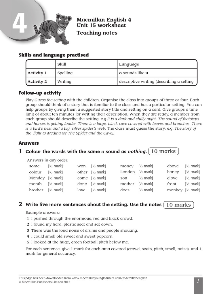 Macmillan English 4 Unit 15 Worksheet Teaching Notes: Colour The Words ...